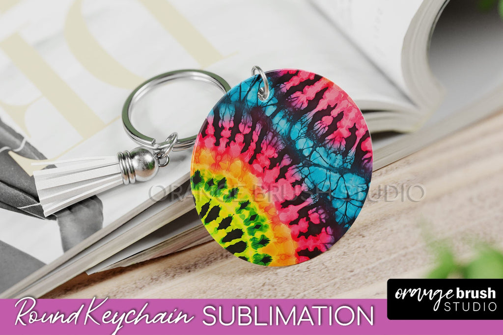 Rainbow Tie Dye Keychain - Neon Keychain Sublimation Design - So Fontsy