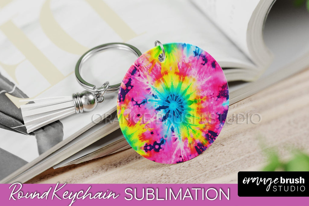 Rainbow Tie Dye Keychain - Neon Keychain Sublimation Design - So Fontsy
