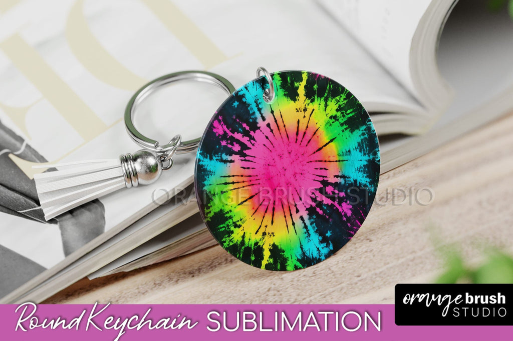 Rainbow Tie Dye Keychain - Neon Keychain Sublimation Design - So Fontsy