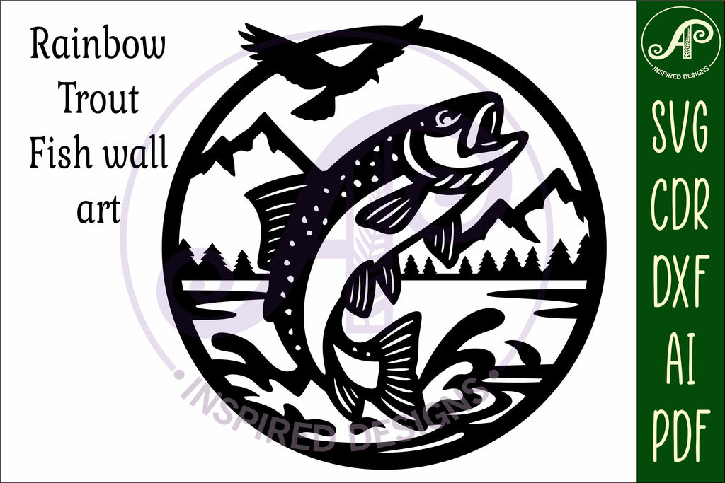 Rainbow Trout Fish wall sign svg laser cut - So Fontsy