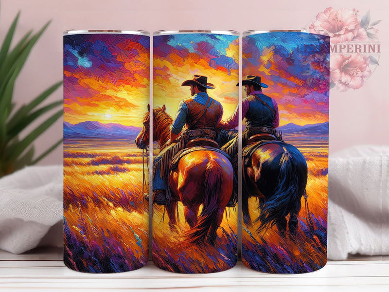 Rainbow Western LGBTQ Cowboy Tumbler Wrap, Western Pride PNG, Sunset ...