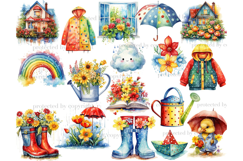Rainy Day Clipart | Spring Clipart Bundle - So Fontsy