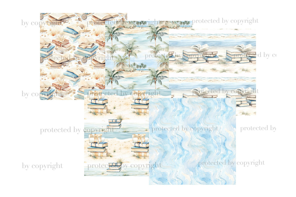 Reading On A Beach Digital Papers | Summer Pattern Set - So Fontsy