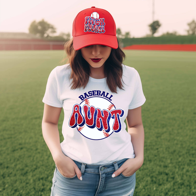 Baseball Aunt Glitter Navy and Red Digital Design PNG SVG JPG - So Fontsy