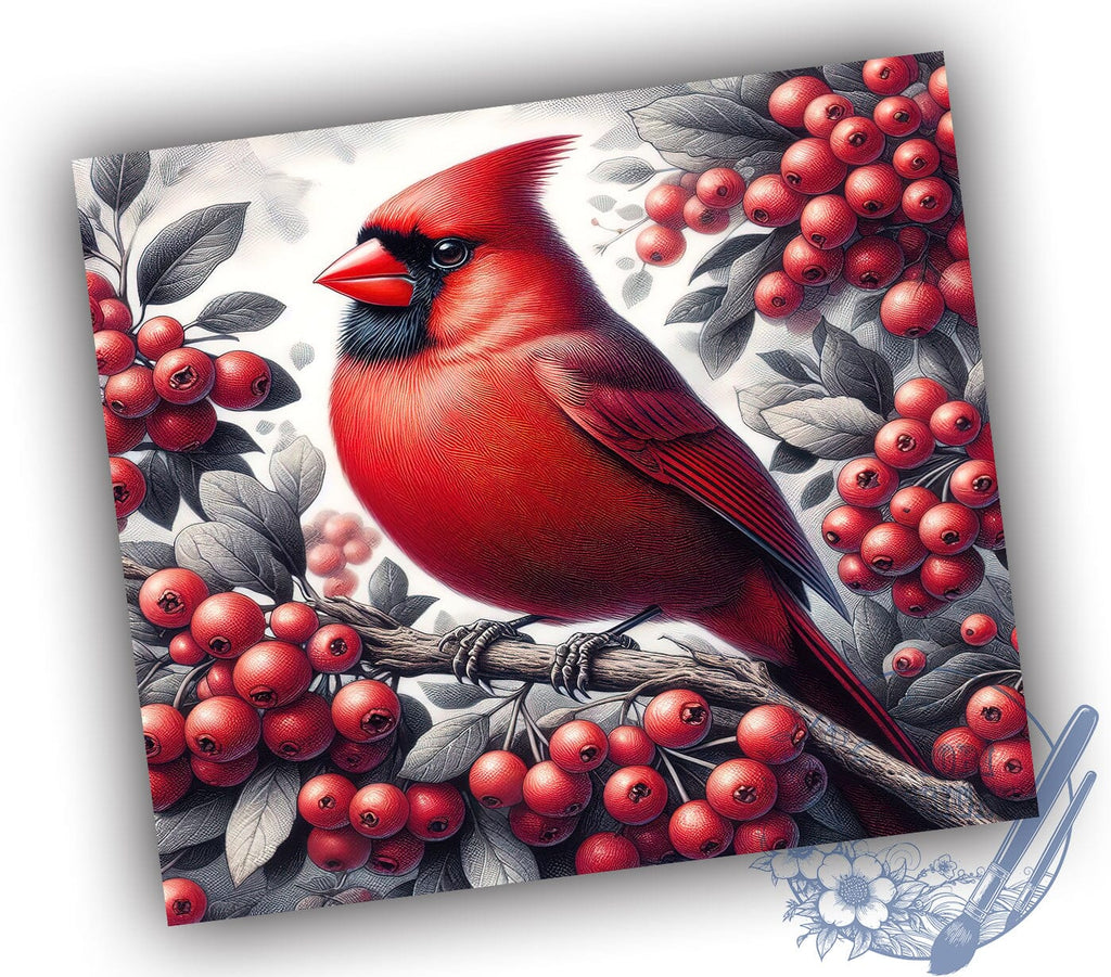 Red Cardinal Bird With Berries 20oz Skinny Tumbler PNG, Red Cardinal ...