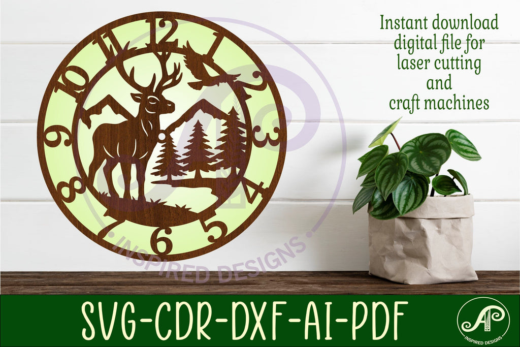 Red deer stag clock wall clock laser cut files - So Fontsy