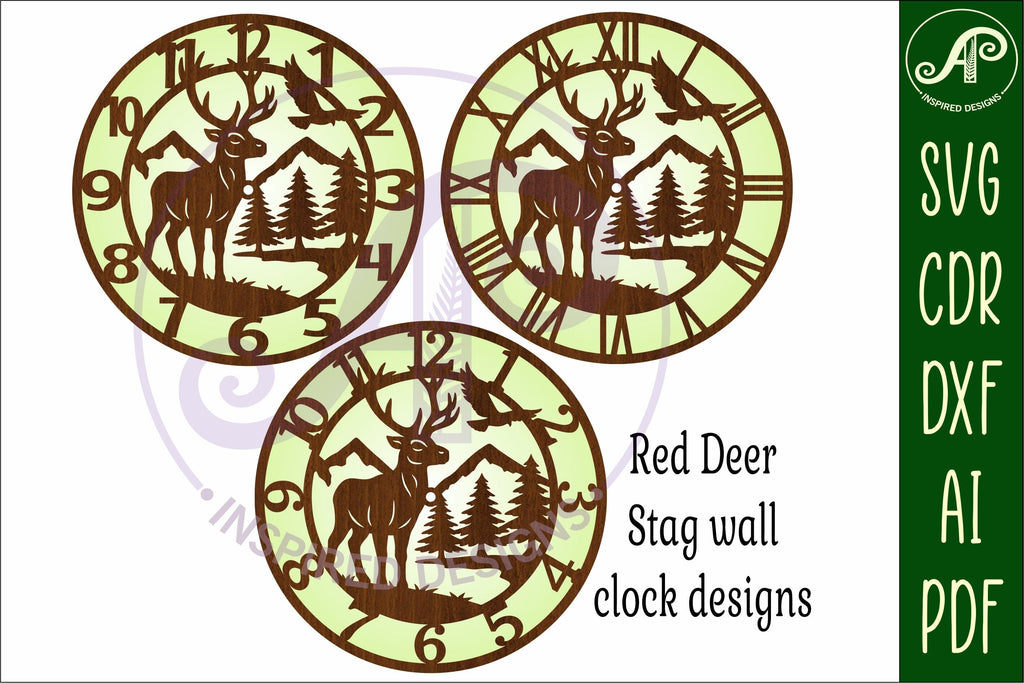 Red deer stag clock wall clock laser cut files - So Fontsy