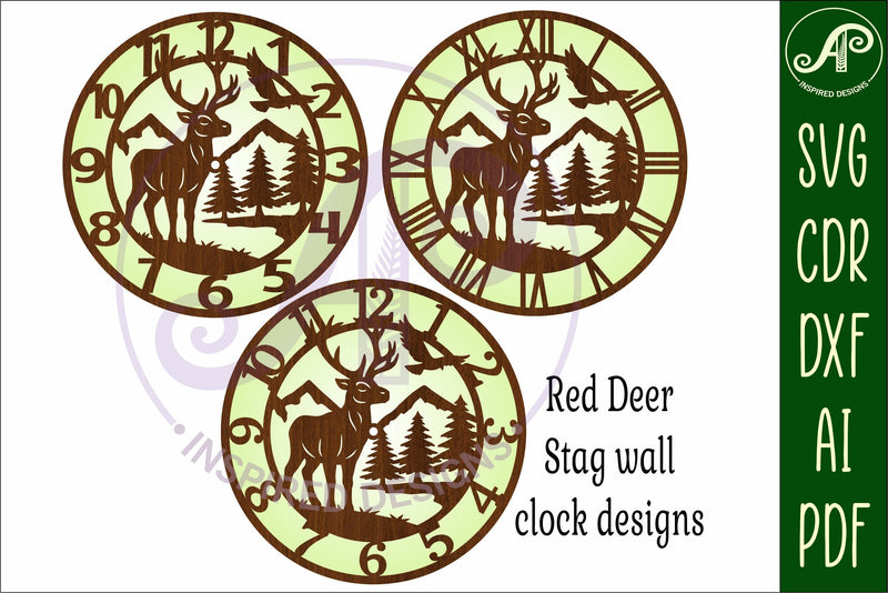 Red deer stag clock wall clock laser cut files - So Fontsy
