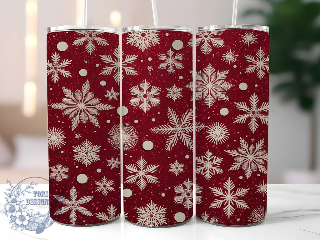 Red Snowflake Christmas Tumbler, Seamless Winter Snow Wrap, Snowflake ...