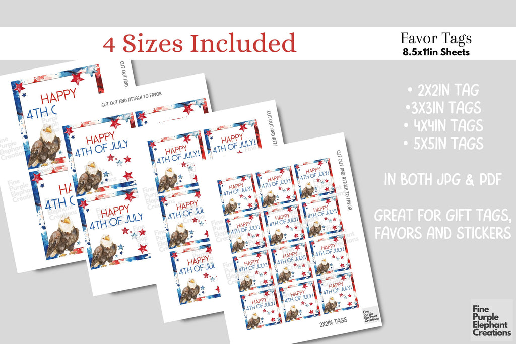 Red White Blue Bald Eagle 4th of July Printable Tag Label ...