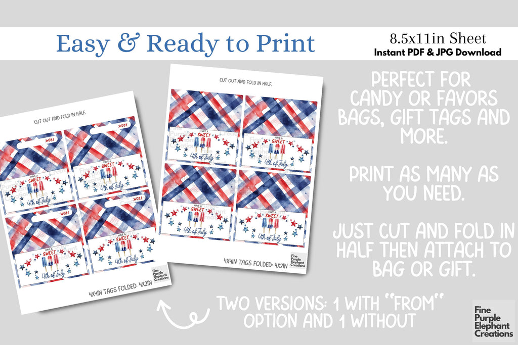 Red White Blue Popsicle 4th of July Printable Treat Bag Topper Favor ...