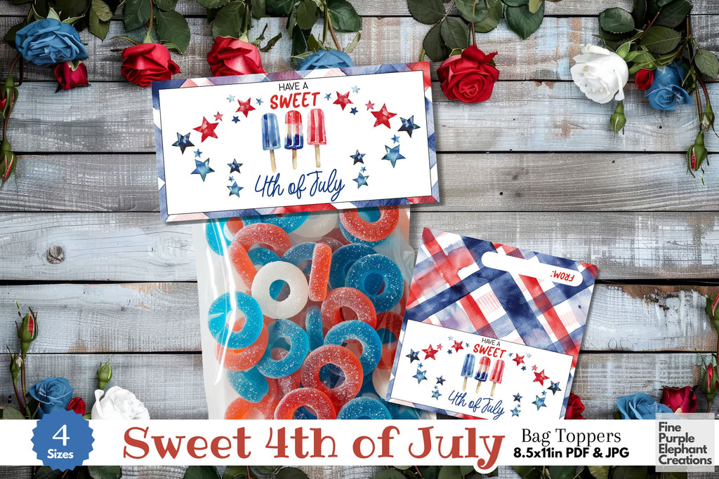 Red White Blue Popsicle 4th of July Printable Treat Bag Topper Favor ...