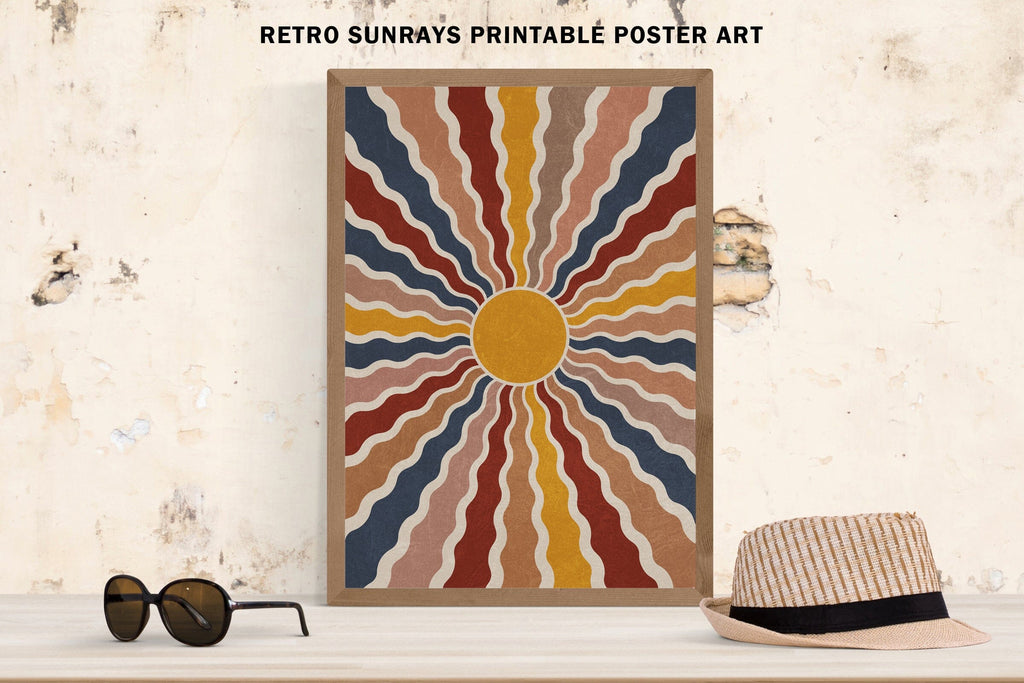 Retro Colorful Sun Rays Art - So Fontsy