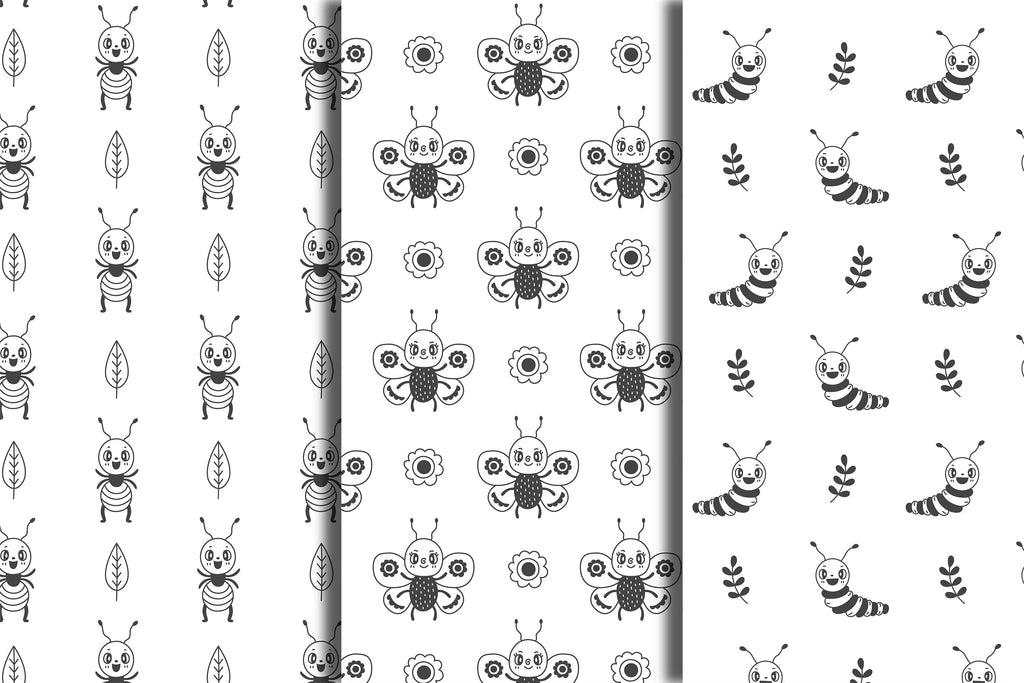 Retro Insects Doodle Seamless Patterns - So Fontsy