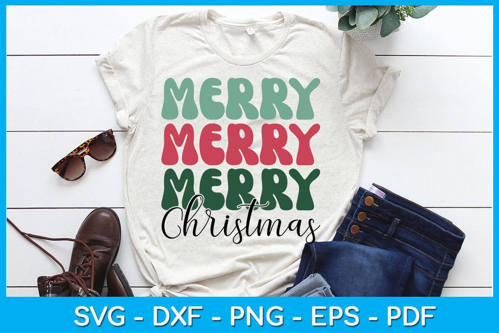 Retro Merry Merry Merry Christmas SVG PNG EPS Cut File - So Fontsy