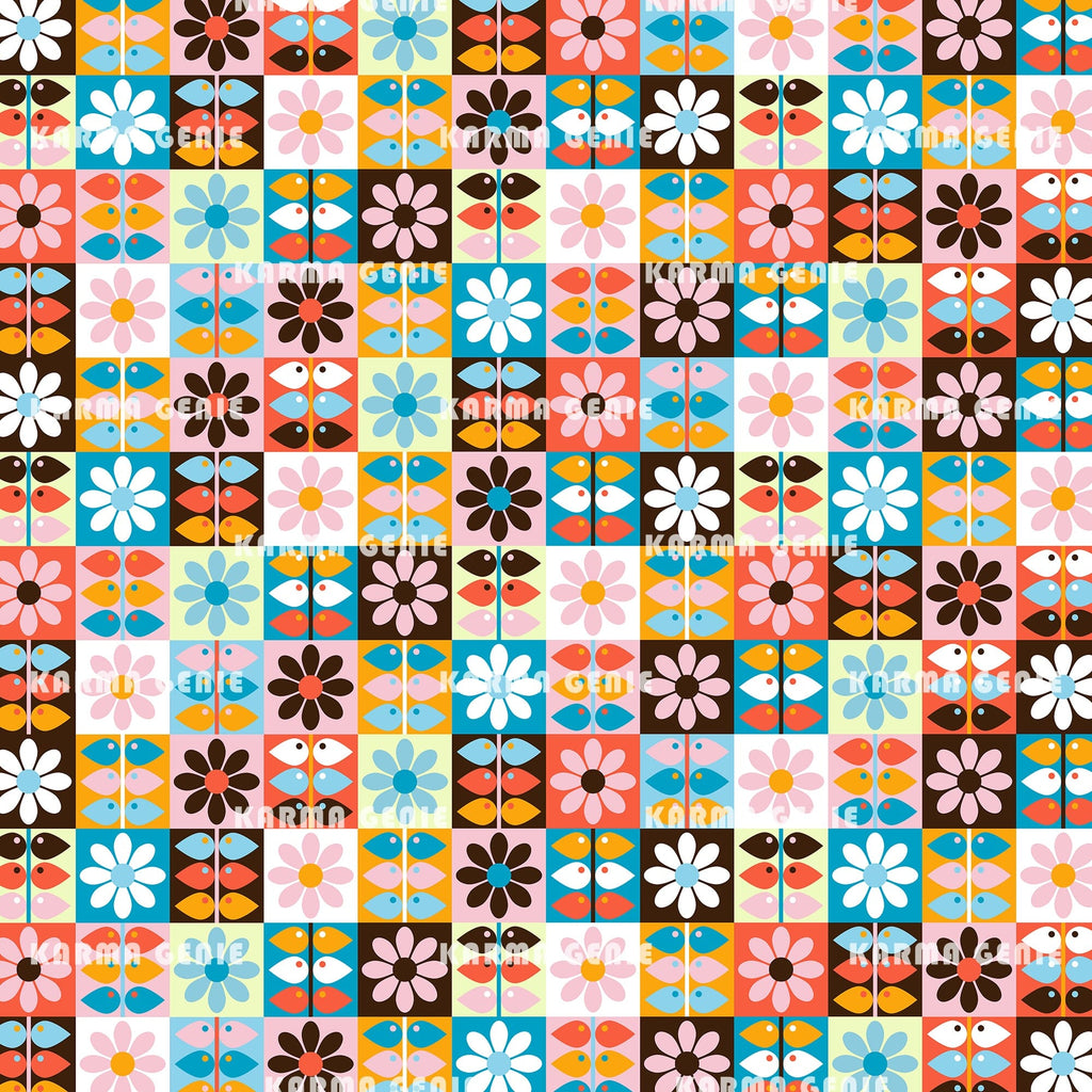 Retro Scandi Style Flowers Mid Century Scandinavian Pattern Digital ...