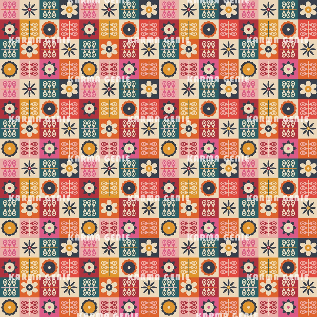 Retro Scandi Style Flowers Mid Century Scandinavian Pattern Digital ...