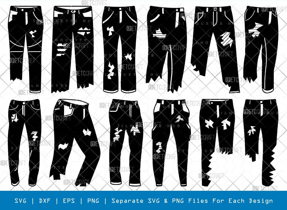 Ripped Pant Silhouette Svg Cricut Cut Files Png Bundle - So Fontsy