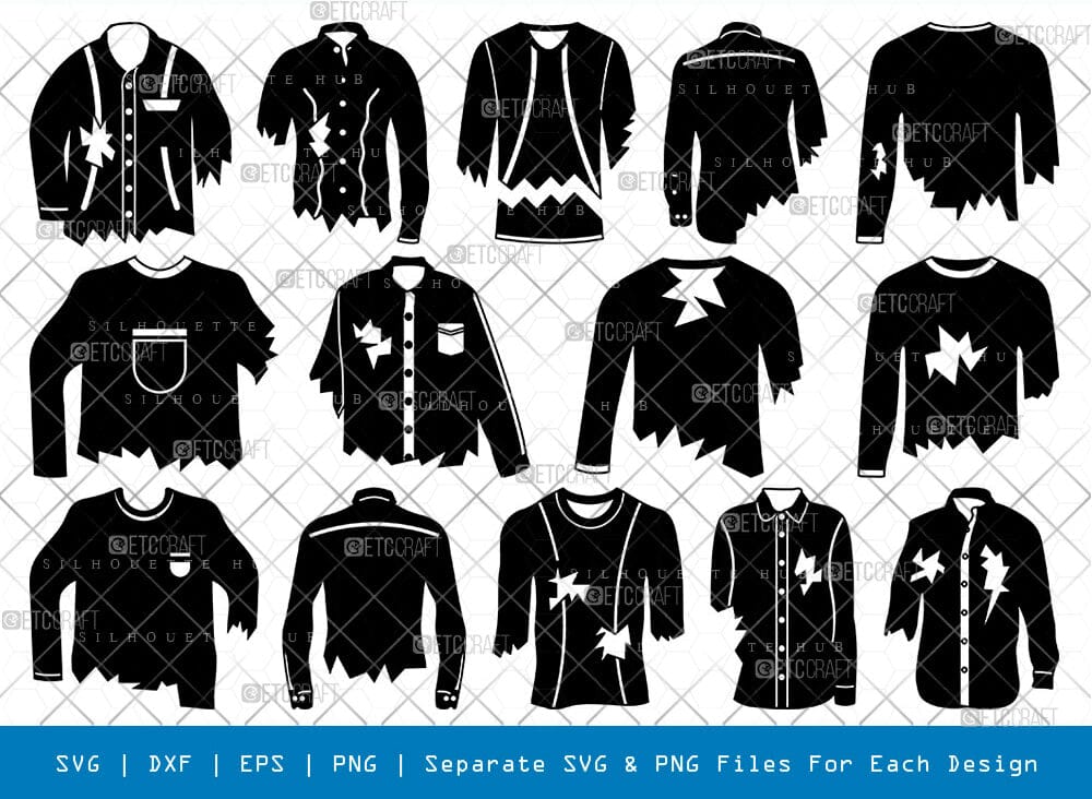 Ripped Shirt Silhouette Svg Cricut Cut Files Png Bundle - So Fontsy