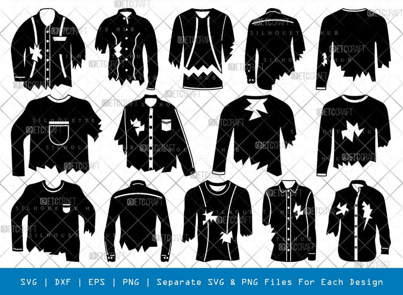 Ripped Shirt Silhouette Svg Cricut Cut Files Png Bundle - So Fontsy
