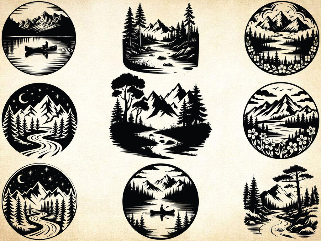 River Scene SVG Bundle, Mountain River Svg, Nature Landscape Dxf - So ...