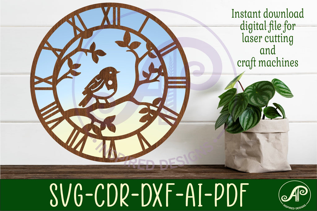 Robin bird wall clock laser cut files, SVG file - So Fontsy
