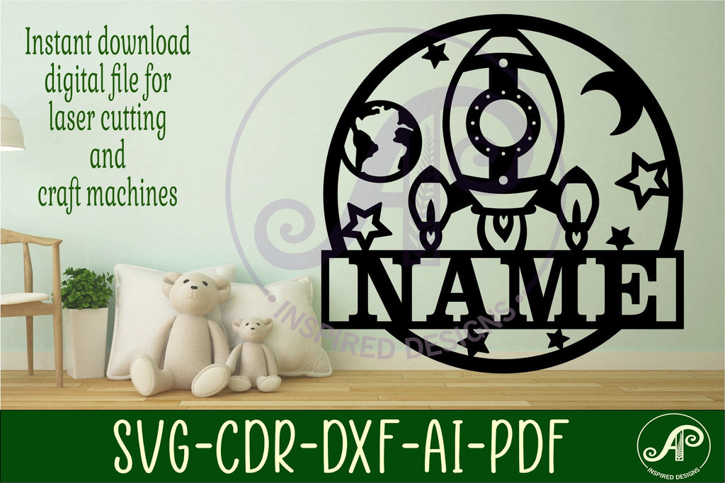Rocket name sign svg laser cut template - So Fontsy