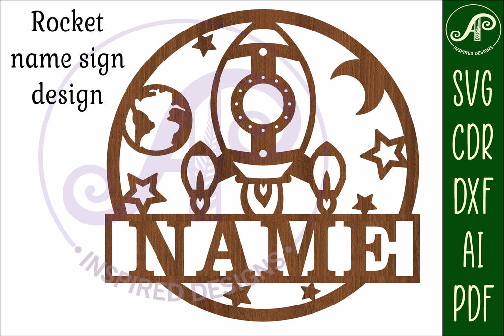 Rocket name sign svg laser cut template - So Fontsy