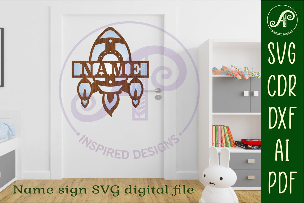 Rocket two layer name sign svg laser cut file - So Fontsy