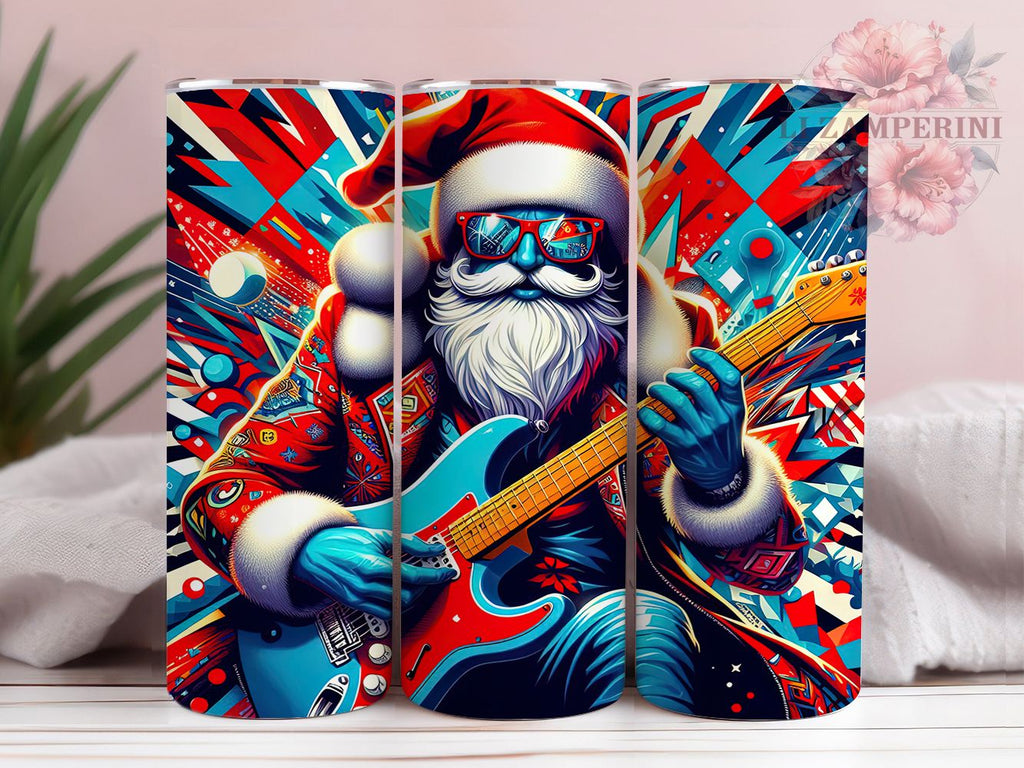 Rockin’ Guitar Santa Christmas Tumbler, Musical Christmas Wrap, Rockin ...
