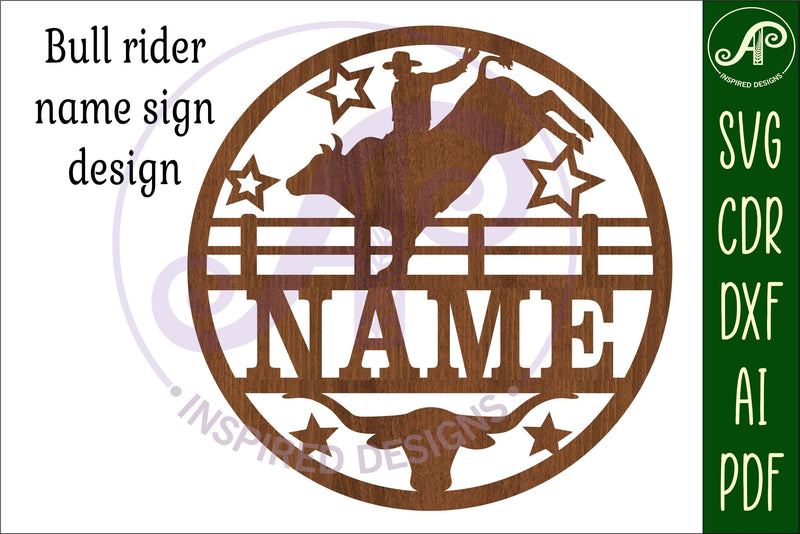 Rodeo Bull rider name sign svg laser cut template - So Fontsy