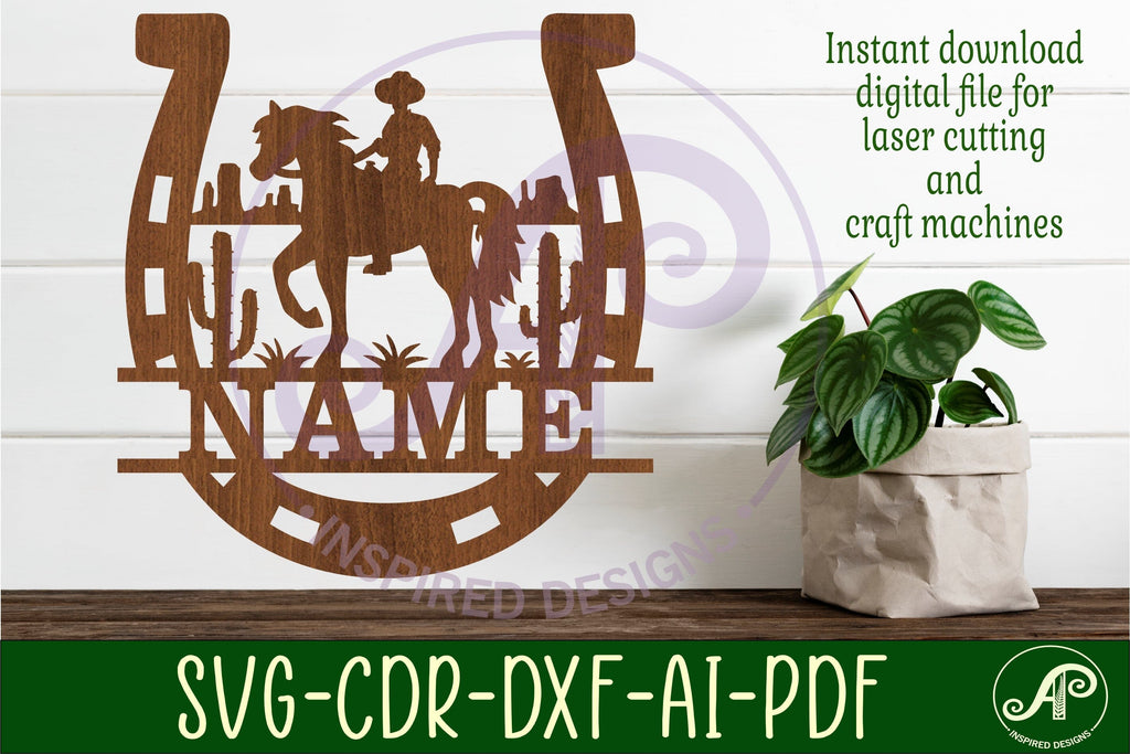Rodeo horse shoe design name sign svg laser cut - So Fontsy