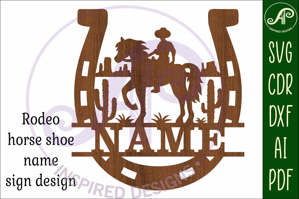 Rodeo horse shoe design name sign svg laser cut - So Fontsy