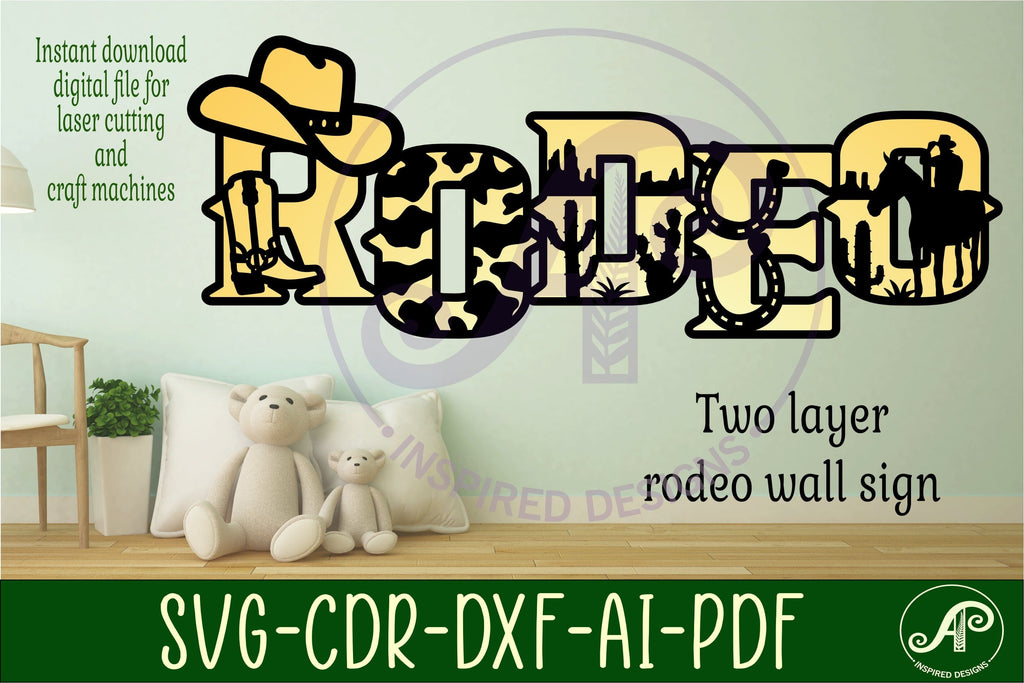Rodeo layered wall sign svg laser cut file - So Fontsy