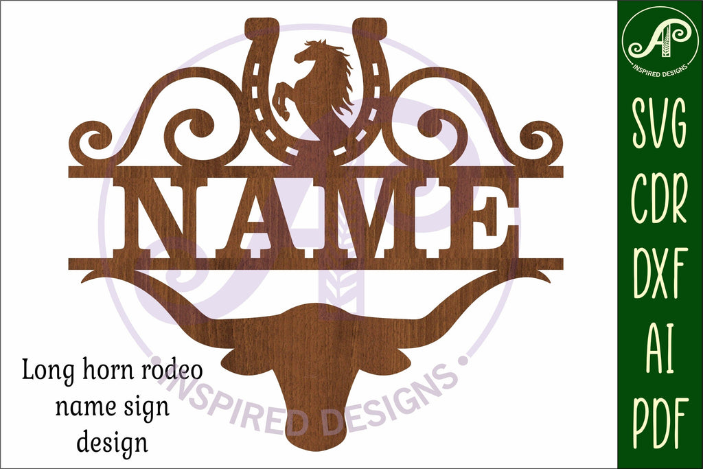 Rodeo long horn design name sign svg laser cut - So Fontsy