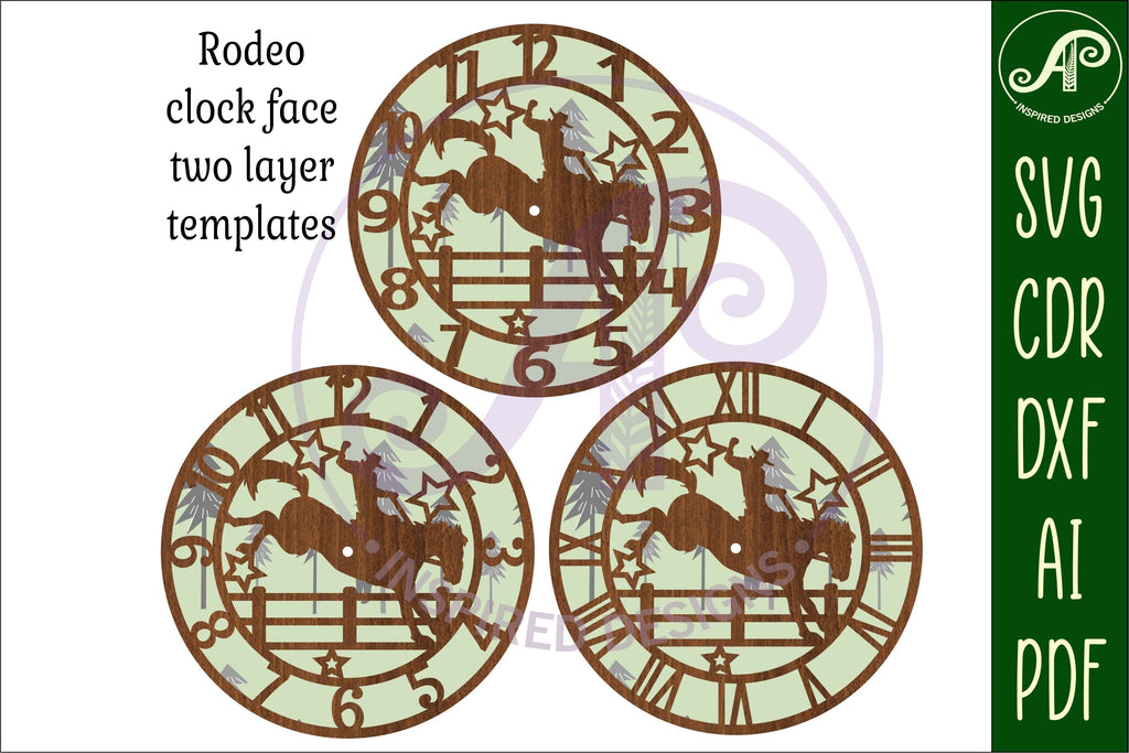 Rodeo wall clock laser cut files, SVG file. vector - So Fontsy