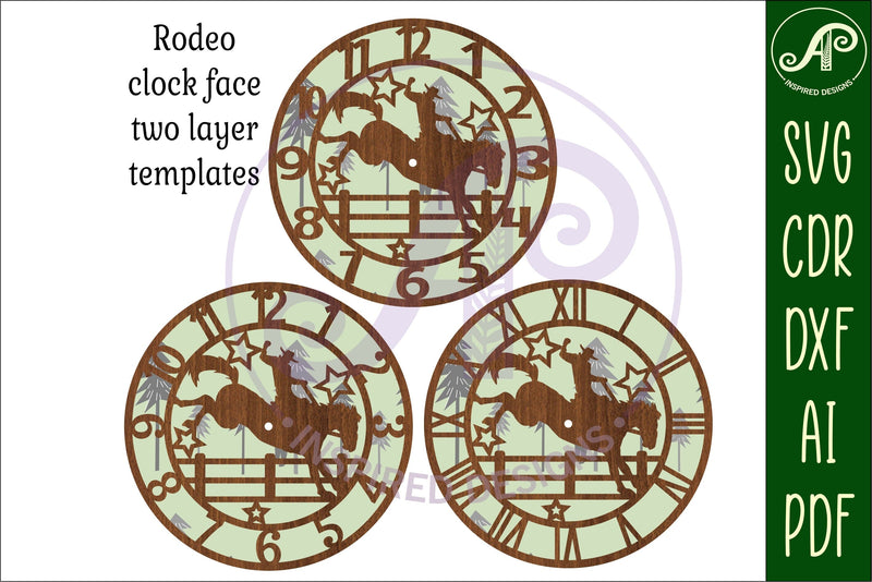 Rodeo wall clock laser cut files, SVG file. vector - So Fontsy
