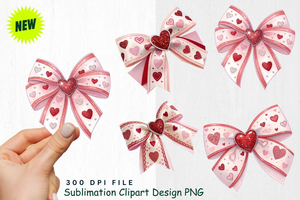 Romantic Glittering Bow with Heart Details Clipart - So Fontsy