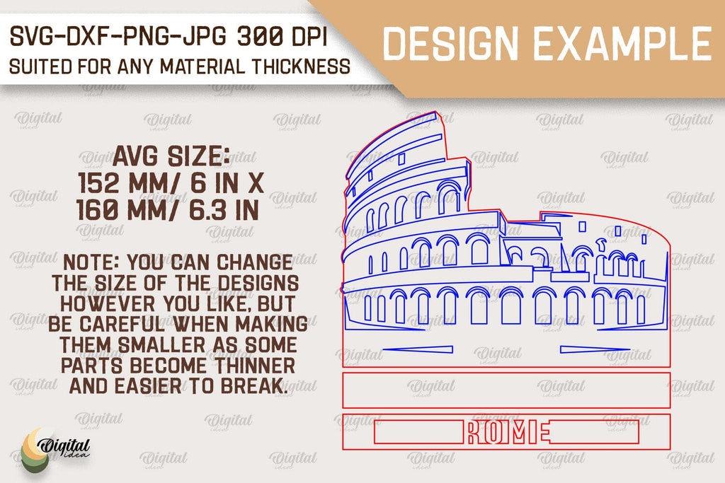 Rome Landmark Laser Cut. Multilayer Decor SVG - So Fontsy