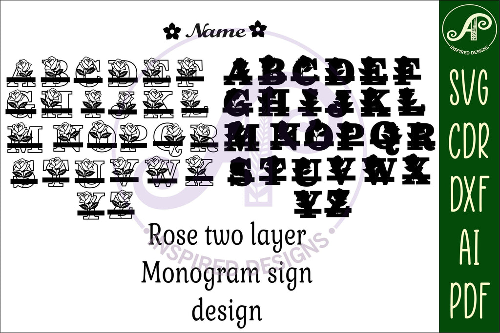 Rose monogram letter bundle Name signs SVG - So Fontsy