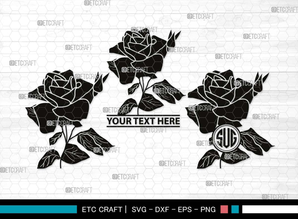 Rose Monogram, Rose Silhouette, Rose SVG, Flower Svg, Floral Svg ...