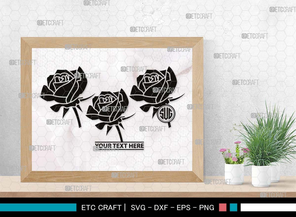 Rose Monogram, Rose Silhouette, Rose SVG, Flower Svg, Floral Svg ...