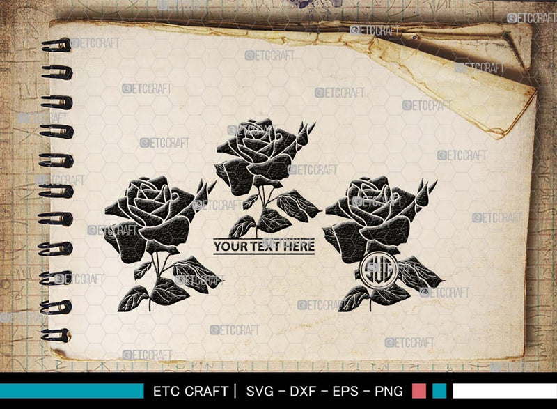 Rose Monogram, Rose Silhouette, Rose SVG, Flower Svg, Floral Svg ...