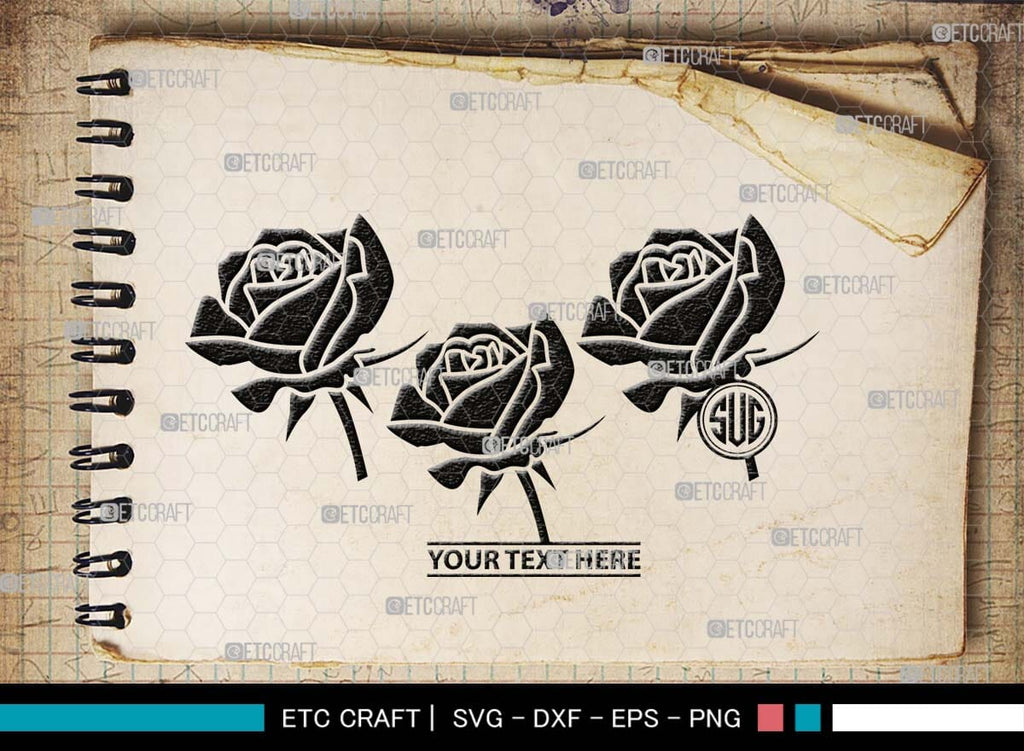 Rose Monogram, Rose Silhouette, Rose SVG, Flower Svg, Floral Svg ...