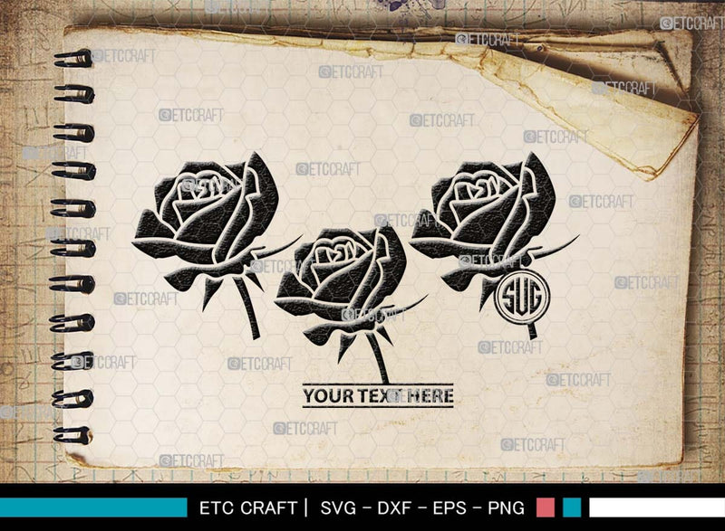 Rose Monogram, Rose Silhouette, Rose SVG, Flower Svg, Floral Svg ...
