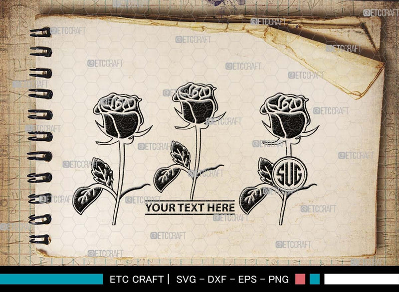 Rose Monogram, Rose Silhouette, Rose SVG, Flower Svg, Floral Svg ...