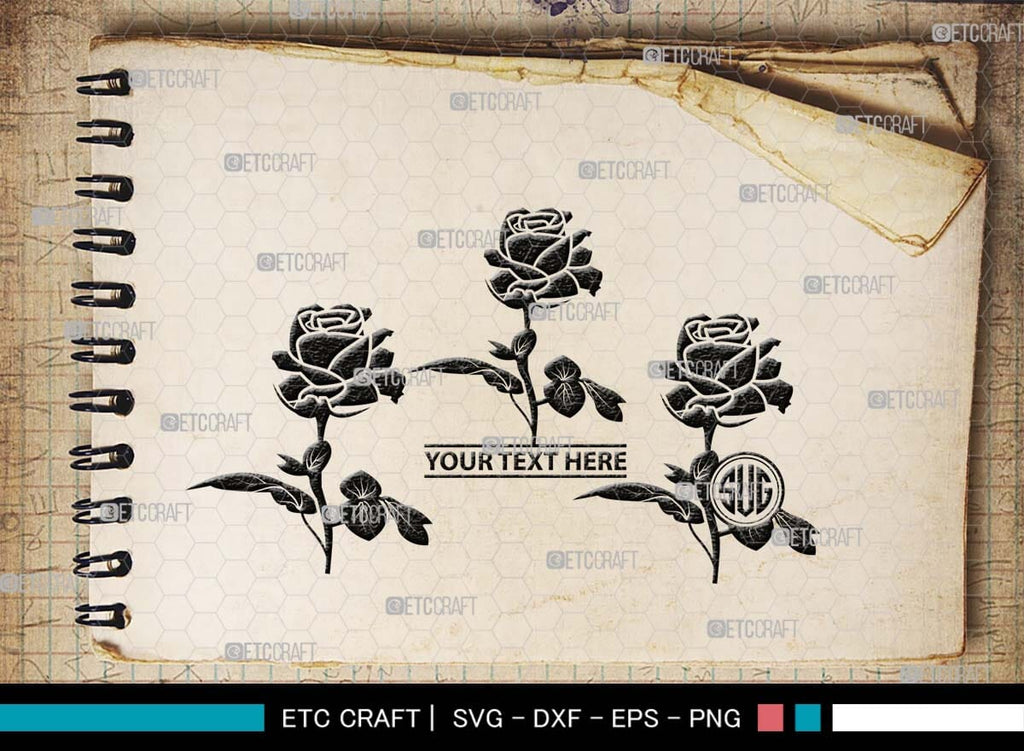 Rose Monogram, Rose Silhouette, Rose SVG, Flower Svg, Floral Svg ...