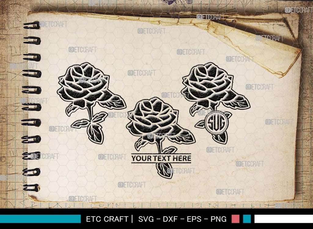Rose Monogram, Rose Silhouette, Rose SVG, Flower Svg, Floral Svg ...