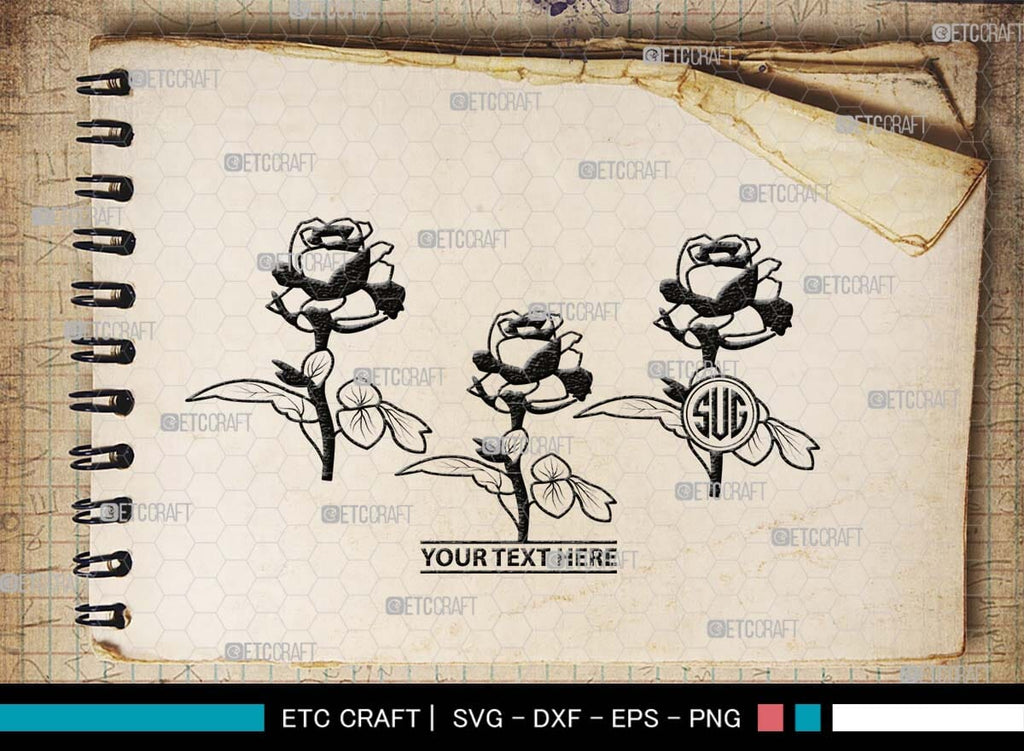 Rose Monogram, Rose Silhouette, Rose SVG, Flower Svg, Floral Svg ...