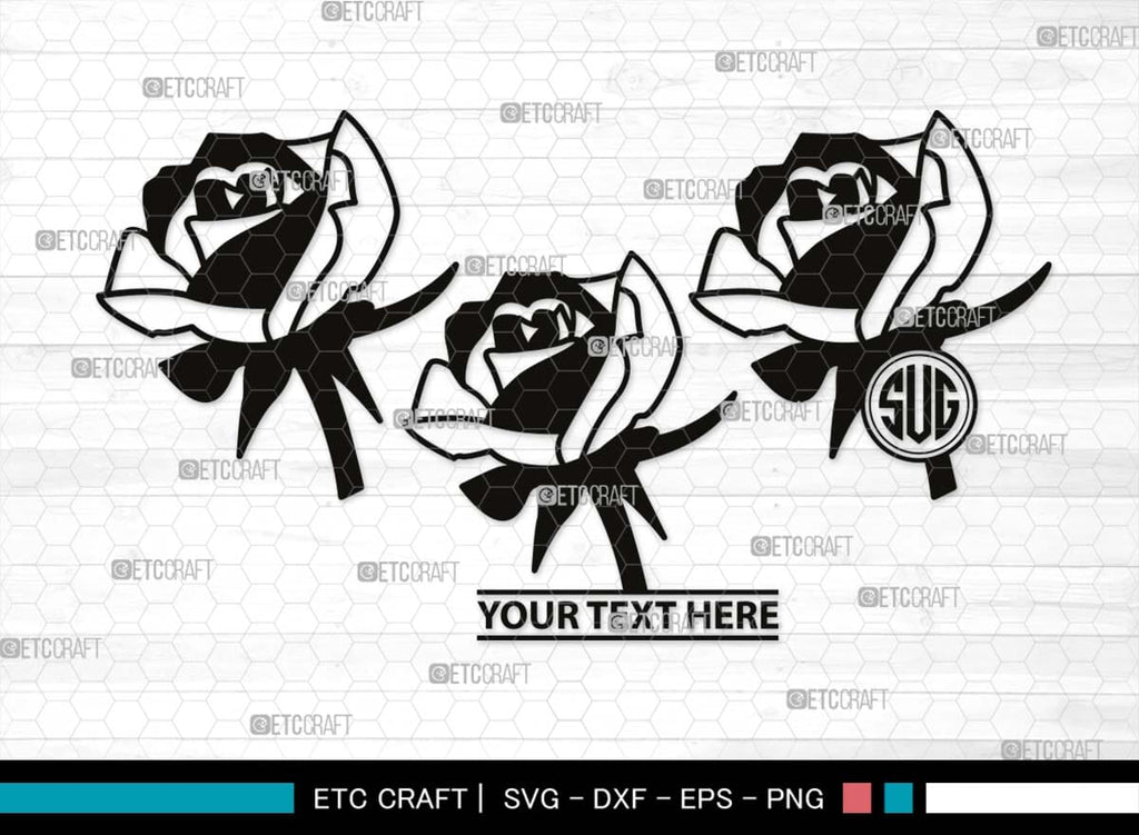 Rose Monogram, Rose Silhouette, Rose SVG, Flower Svg, Floral Svg ...